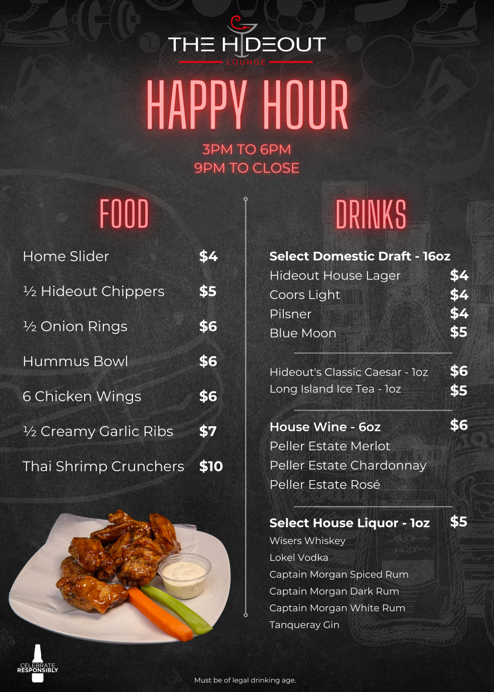 Menu | The Hideout Lounge